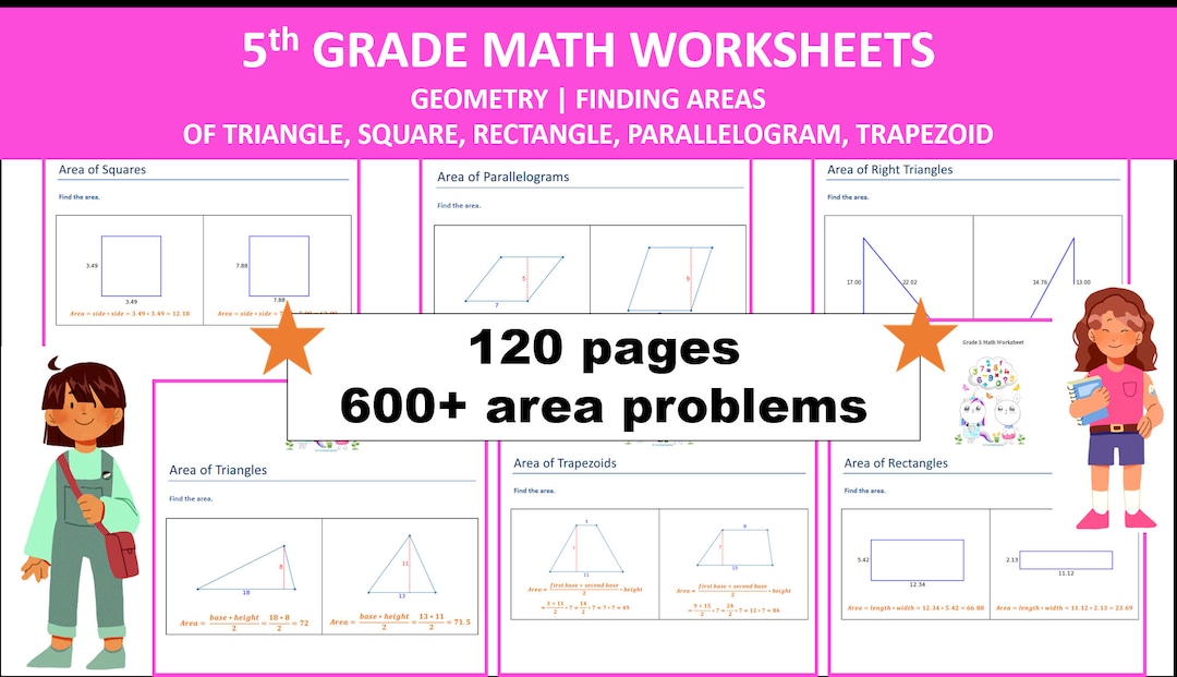 5th Grade Math Worksheets | Geometry | Areas of Triangle, Rectangle ...