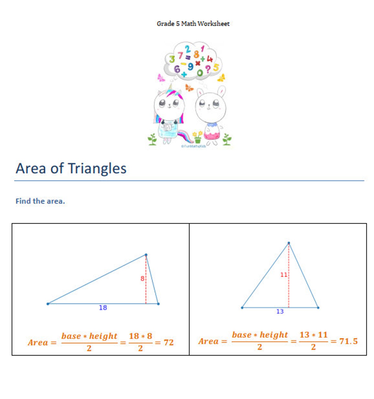 5th Grade Math Worksheets | Geometry | Areas of Triangle, Rectangle ...