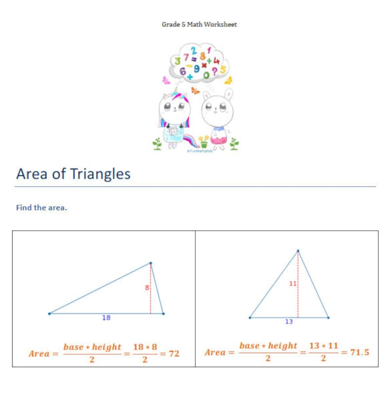 5th Grade Math Worksheets | Geometry | Areas of Triangle, Rectangle ...