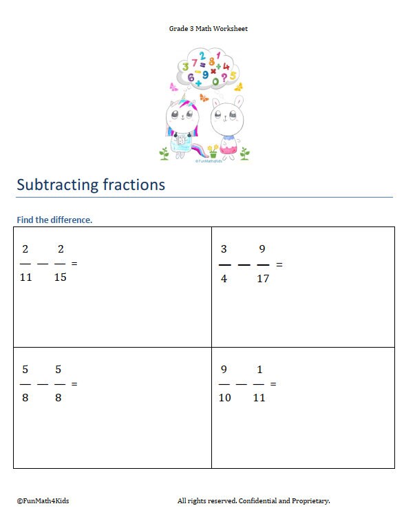 3rd Grade Math Worksheets Fractions Add & Subtract Add Decimals 80 ...