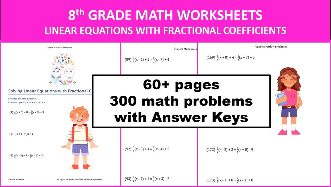 8th Grade Math Worksheets: Linear Equations With Fractional ...