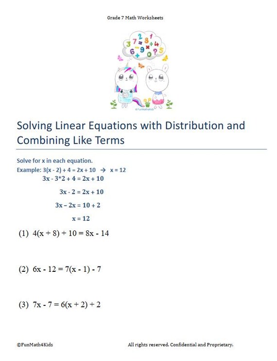 Algebra 1 Worksheets Linear Equations