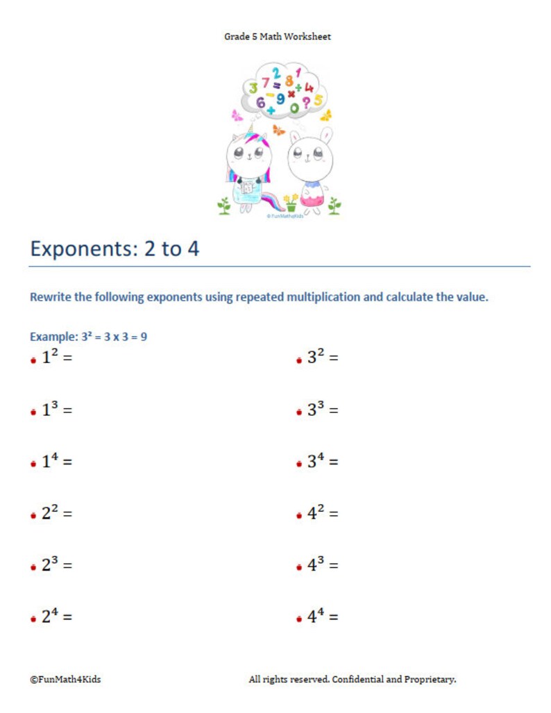 5th Grade Math Worksheets: Exponents, Factors, Measurement (printable ...