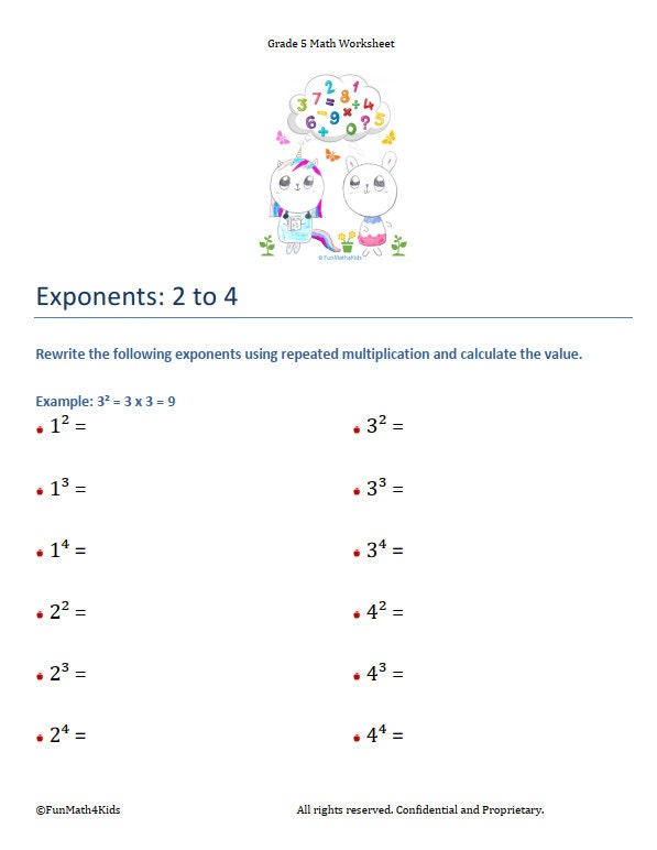 5th Grade Math Worksheets: Exponents, Factors, Measurement (printable ...