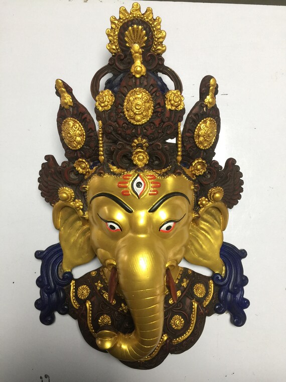 Lord Ganesha Mask Resin Gold Painted | Etsy