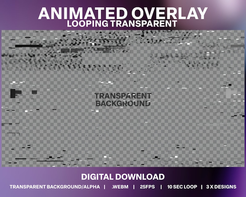 Cyber Glitch Animated Overlay VHS Film Distortion Stream Decoration Looping Transparent Stream ...