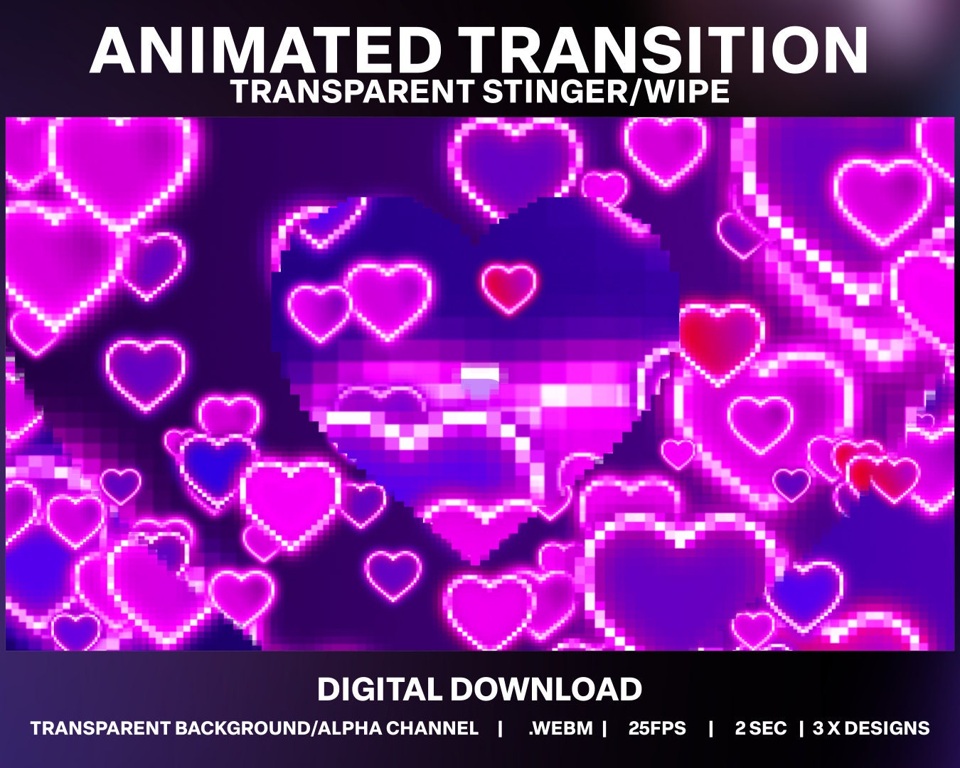 8bit Heart Animated Stream Transition: Pixel Art Stinger (digital ...