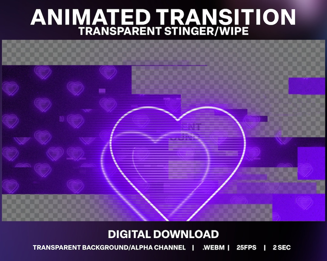 Purple Glitch Heart Animated Transition | Glowing Valentines Stream ...