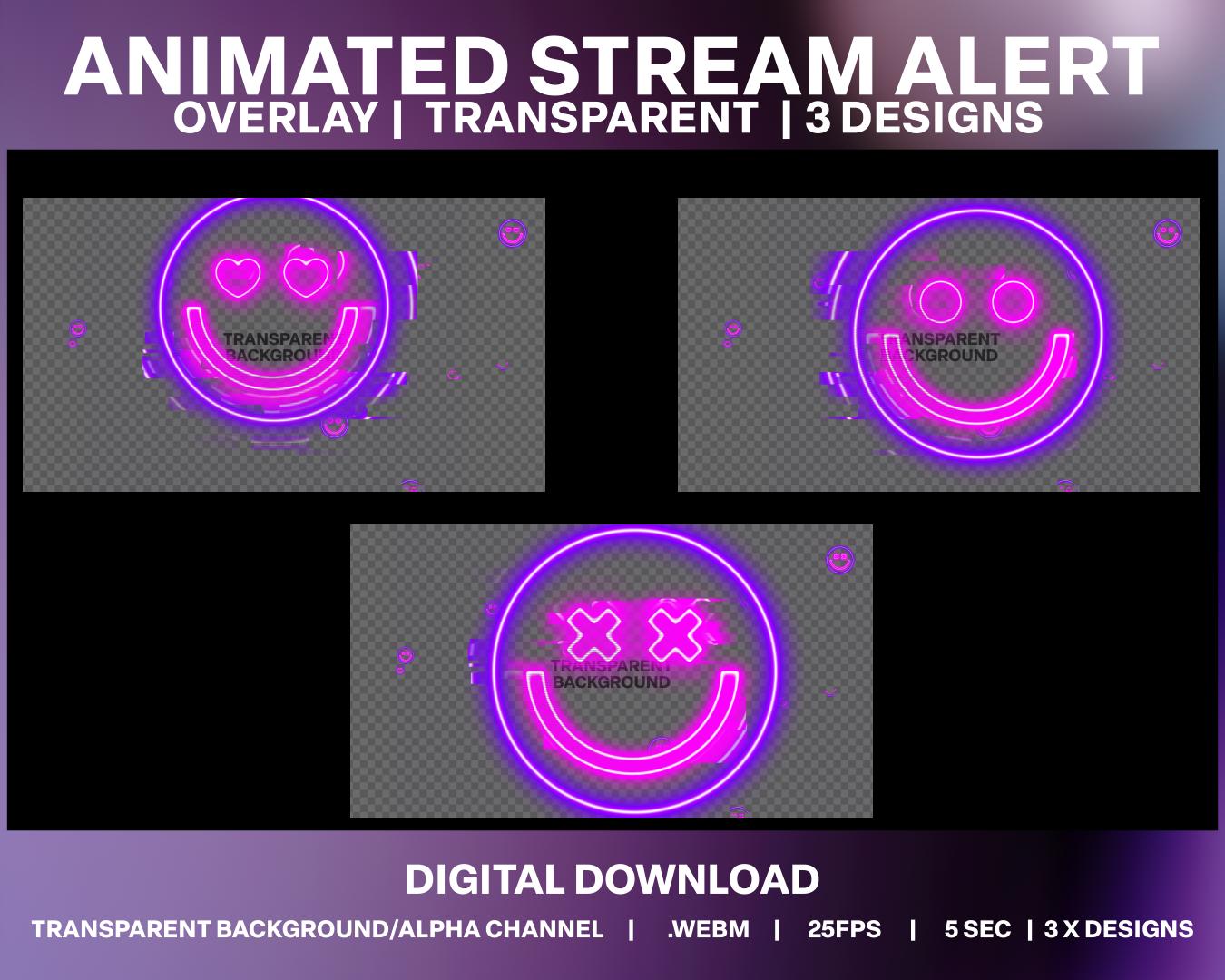 Neon Smiley Face Animated Stream Alerts: Cyber Glitch Twitch Overlay ...