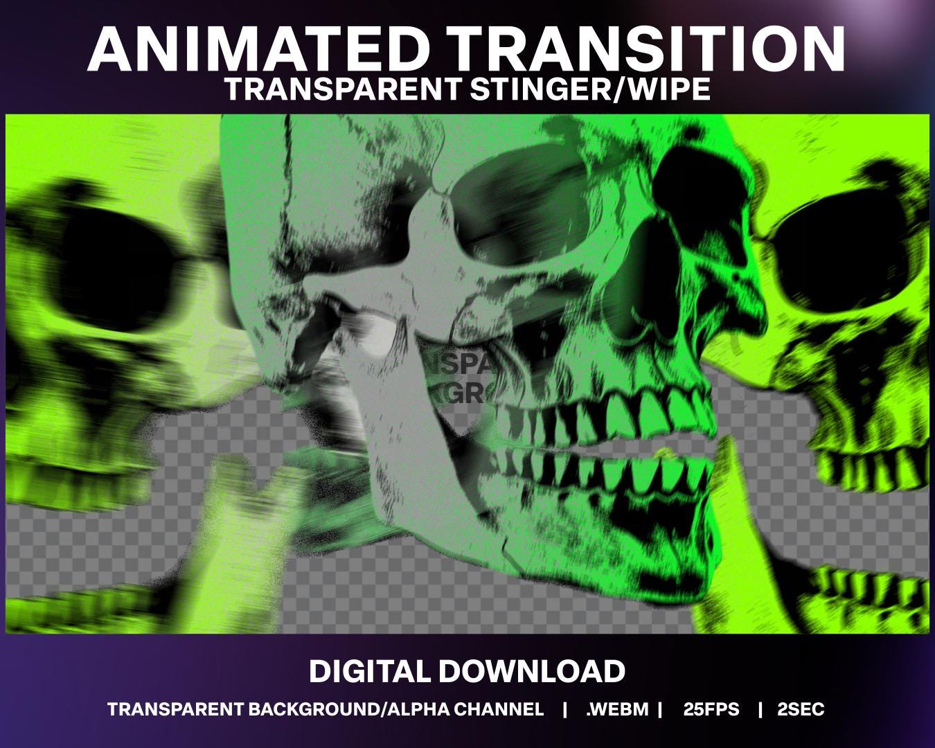 Animated Green Skull Stream Transition: Horror Film Overlay (digital ...