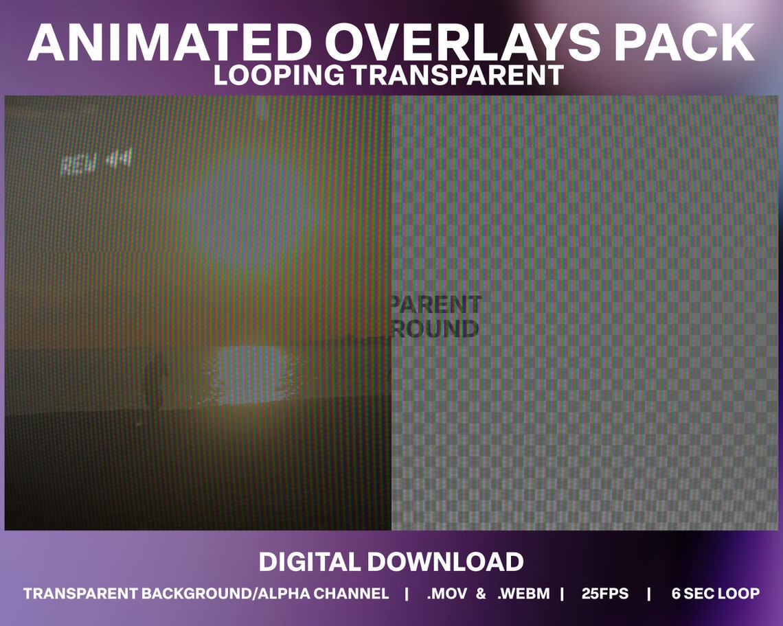 VHS Noise Animated Transparent Overlay 8 Pack Play Stop Rewind Old VCR ...