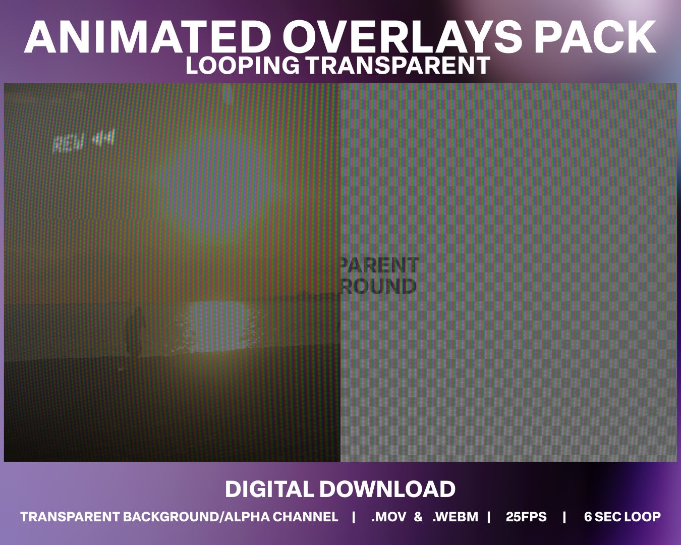 VHS Noise Animated Transparent Overlay 8 Pack Play Stop Rewind Old VCR ...