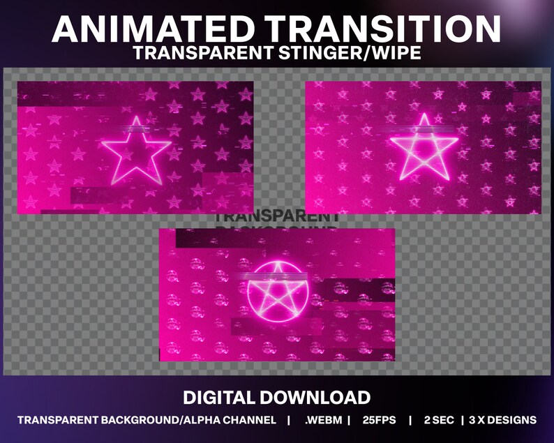 Glitch Star Animated Stream Transition: Neon Pentagram Wipe (digital ...