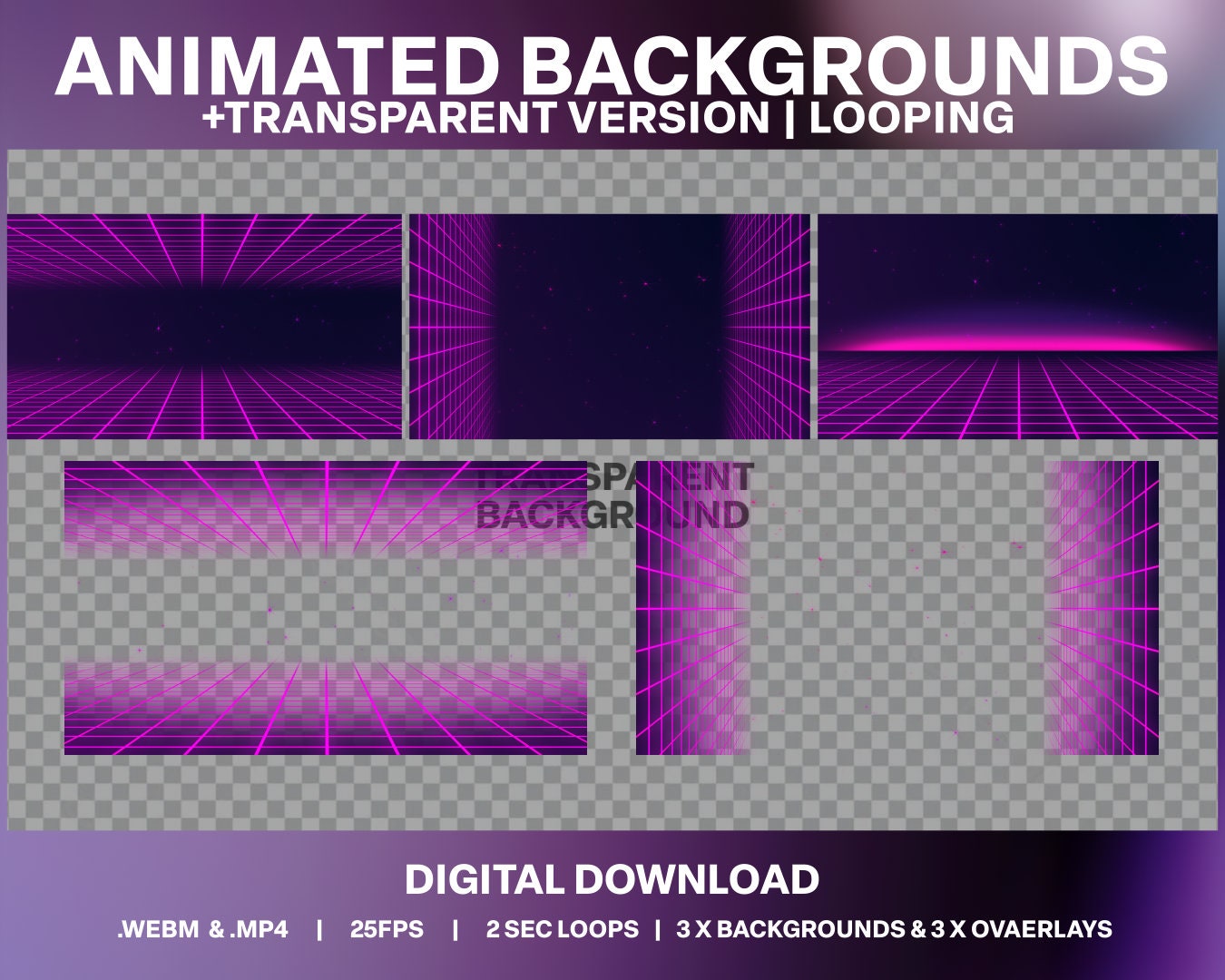 Neon Vaporwave Animated Backgrounds: Twitch DJ Stream Overlays (digital ...