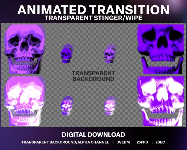 Animated Purple Skull Stream Transition: Horror Film Distortion (.webm ...