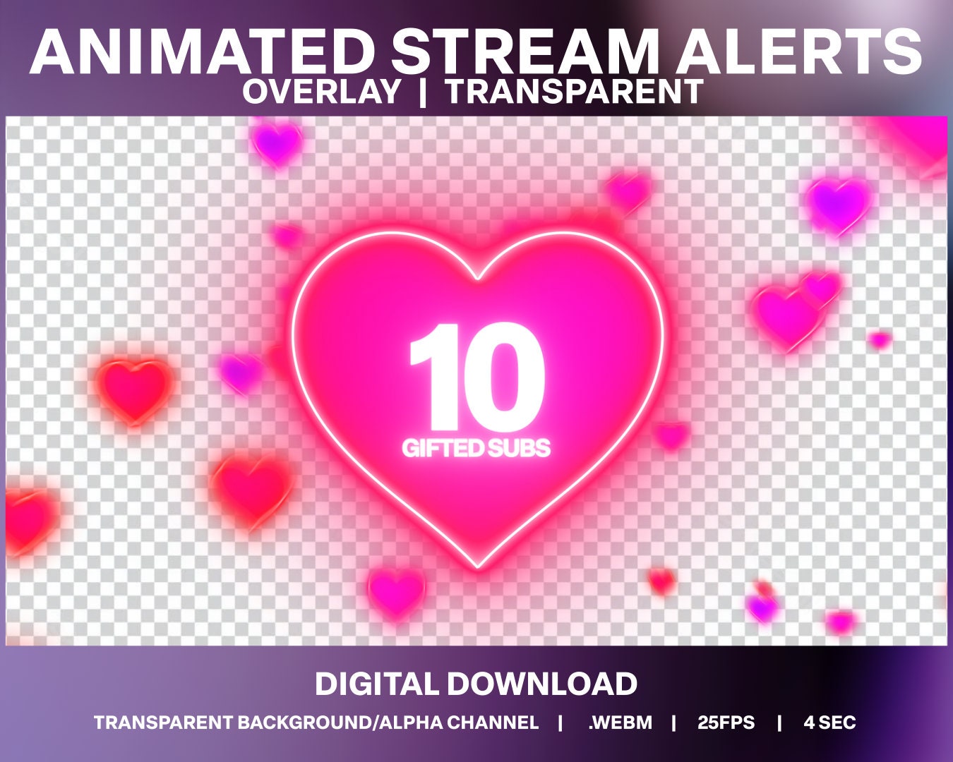 Glowing Hearts Twitch Sub Alert: Animated Stream Overlay (digital ...