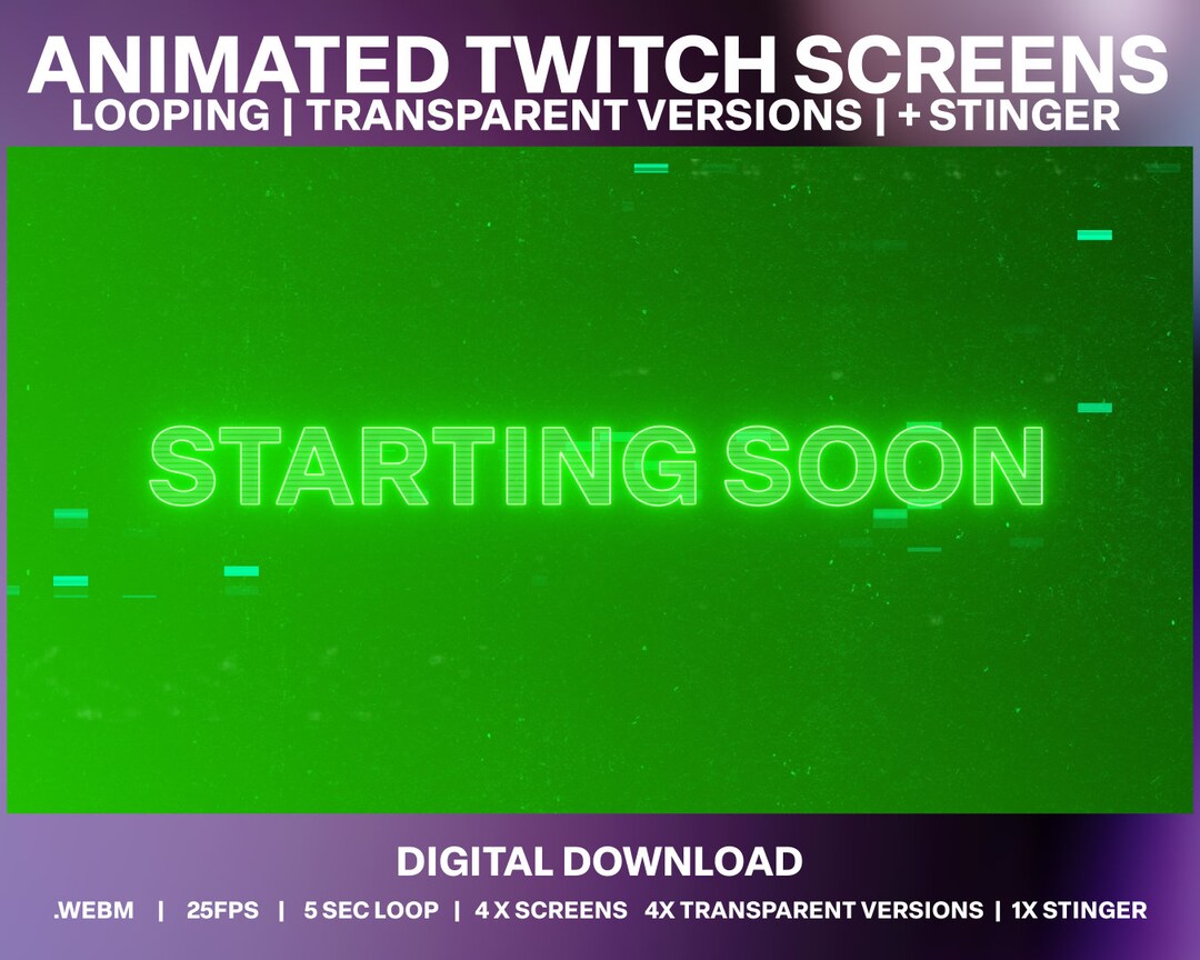 Neon Glitch Animated Twitch Stream Screens | VHS Cyber Punk Noise Kick ...