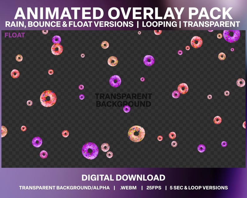 Animated Donut Rain Stream Overlay: Twitch, Youtube, Facebook (webm ...