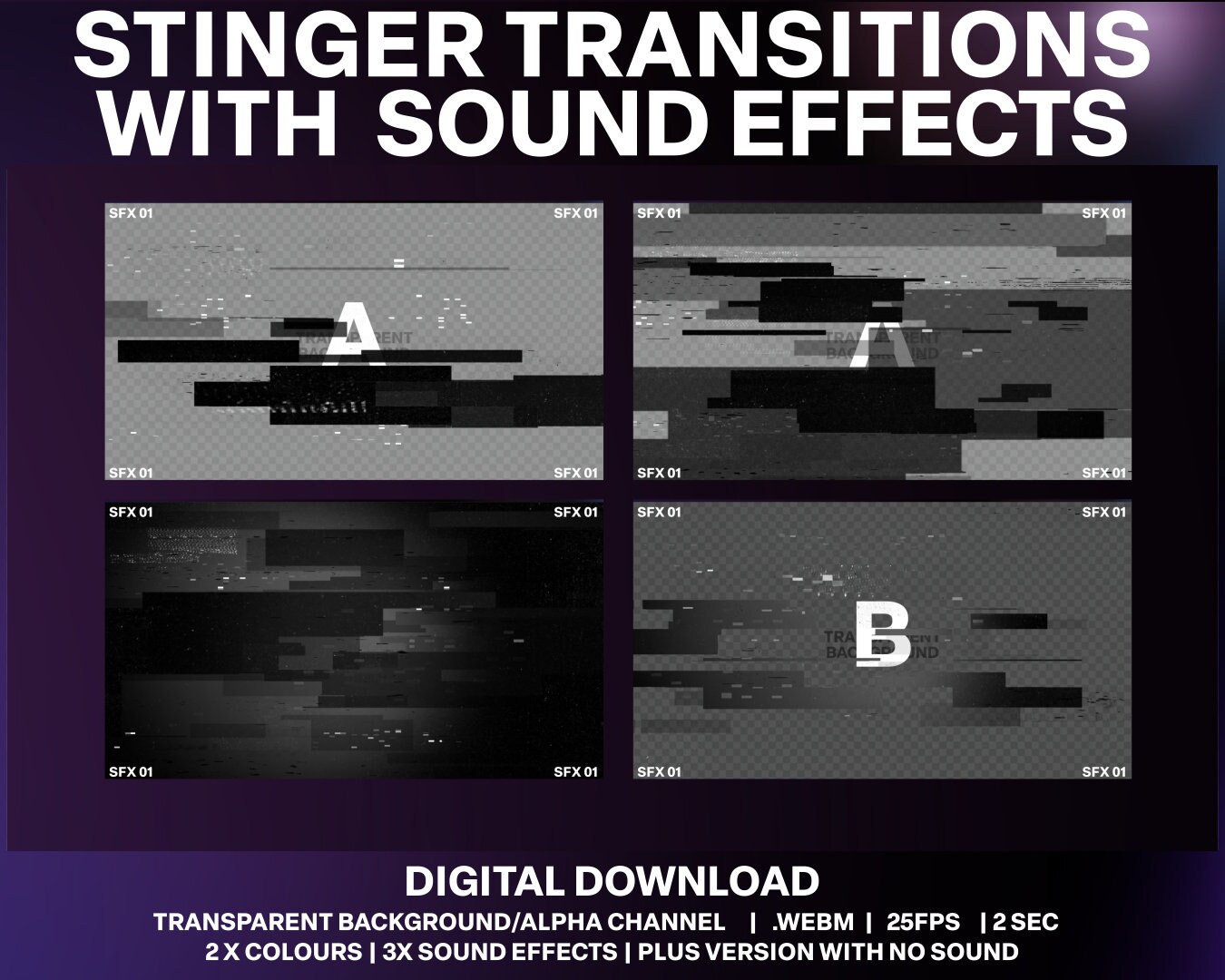 VHS Glitch Animated Transitions With Audio | Cyber Film Distortion Stream Stinger With Sound ...