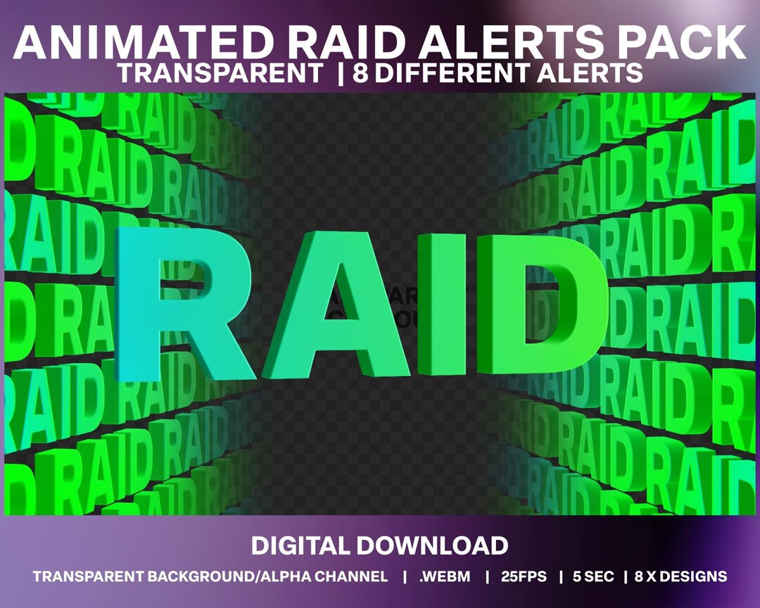 Animated 3D RAID Stream Alerts: 8 Gaming Overlay Designs (webm Digital ...