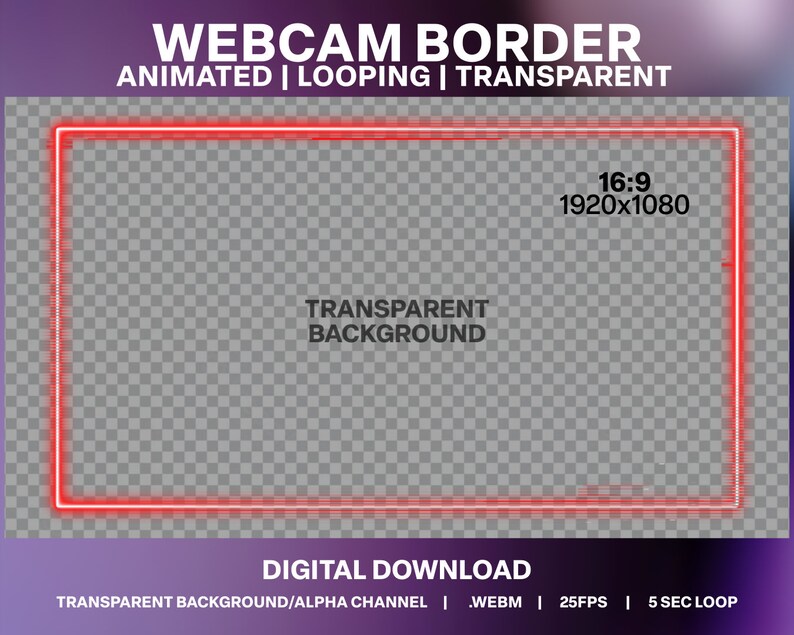 Red Neon Glitch Animated Webcam Border: Streaming Overlay (digital ...