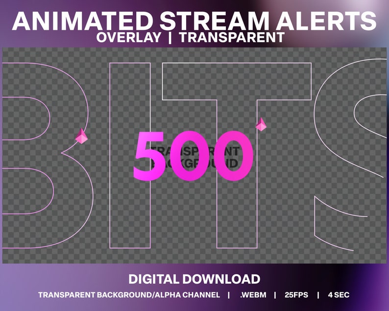 Animated Modern Twitch Bits Alert: Pink Simple Text Twitch Stream ...