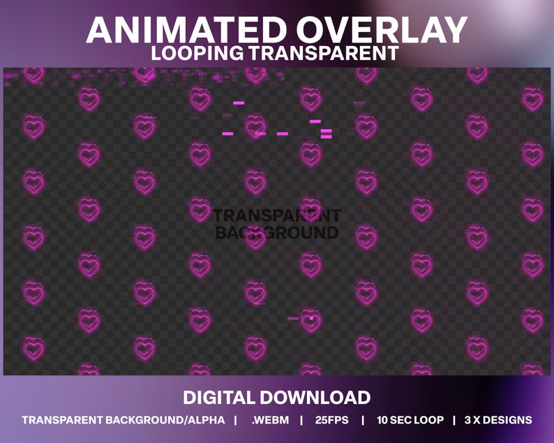 Glitch Neon Hearts Animated Overlay | Neon Glitch Streaming Decoration ...