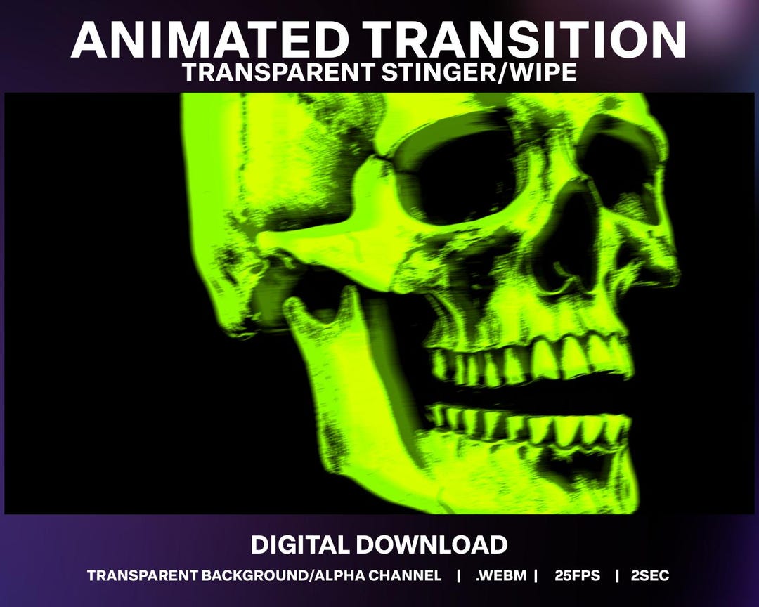 Animated Green Skull Stream Transition: Horror Film Overlay (digital ...