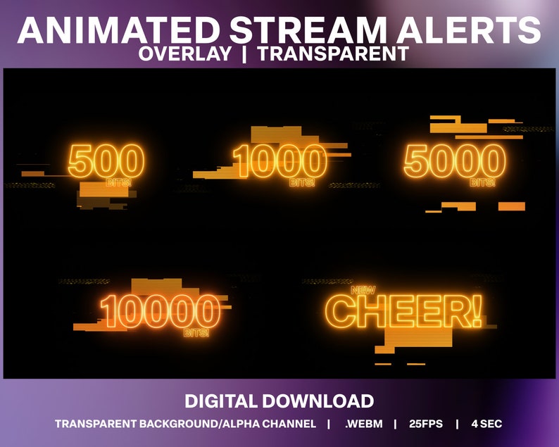 Neon Glitch Animated Twitch Cheer Alerts: Cyber Punk Stream Overlay ...