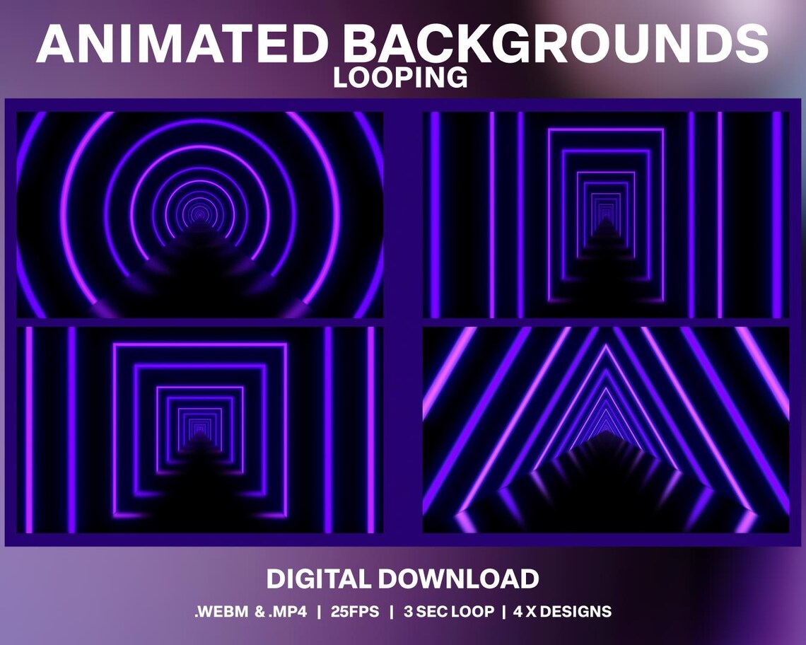 4x Animated Neon Loops | DJ Streamer Backgrounds | Streaming Virtual ...