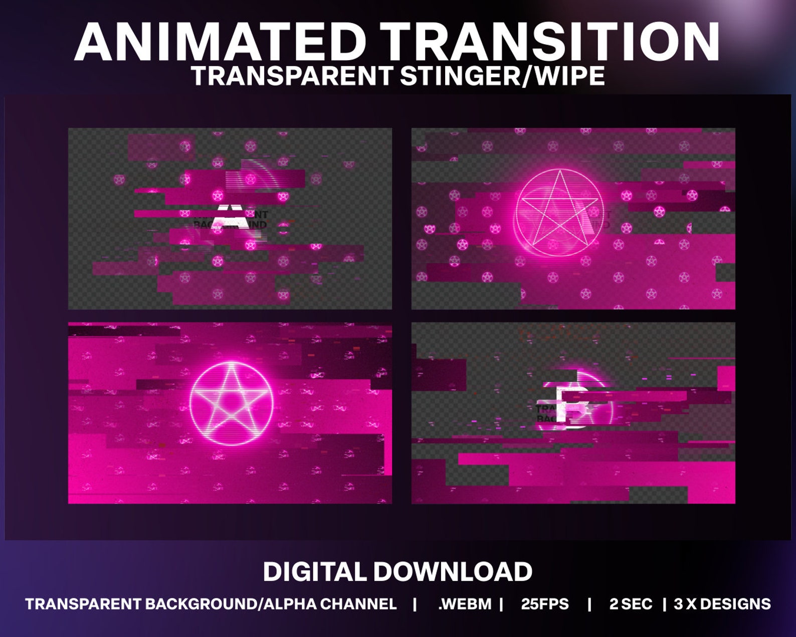 Glitch Star Animated Stream Transition: Neon Pentagram Wipe (digital ...