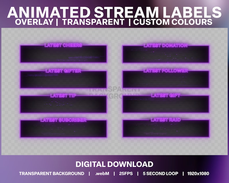 Neon Glitch Animated Stream Labels: Twitch Overlay (digital Download ...