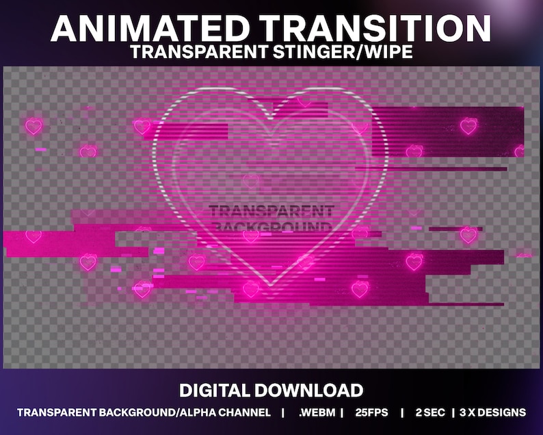 Glitch Heart Animated Stream Transition: Neon Stinger Wipe (digital ...