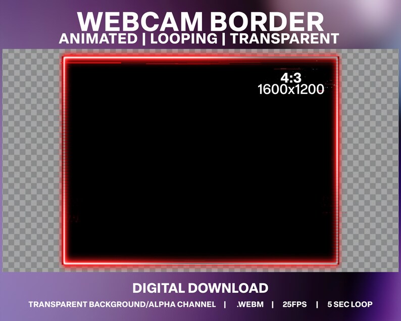 Red Neon Glitch Animated Webcam Border: Streaming Overlay (digital ...