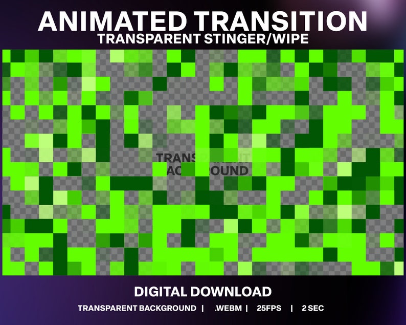 8 Bit Pixel Animated Transition Green Stream Overlay Stinger Chequer ...