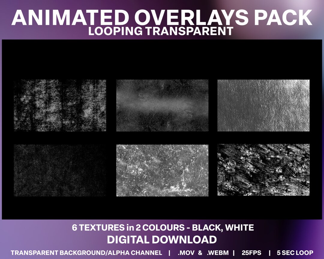 Old Film Noise Animated Transparent Overlay 6 Pack Texture Grunge ...