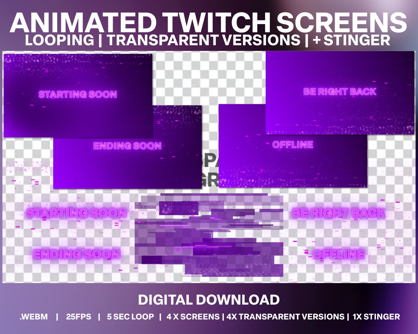 Neon Glitch Animated Twitch Stream Screens: Cyber Punk Overlay (digital ...