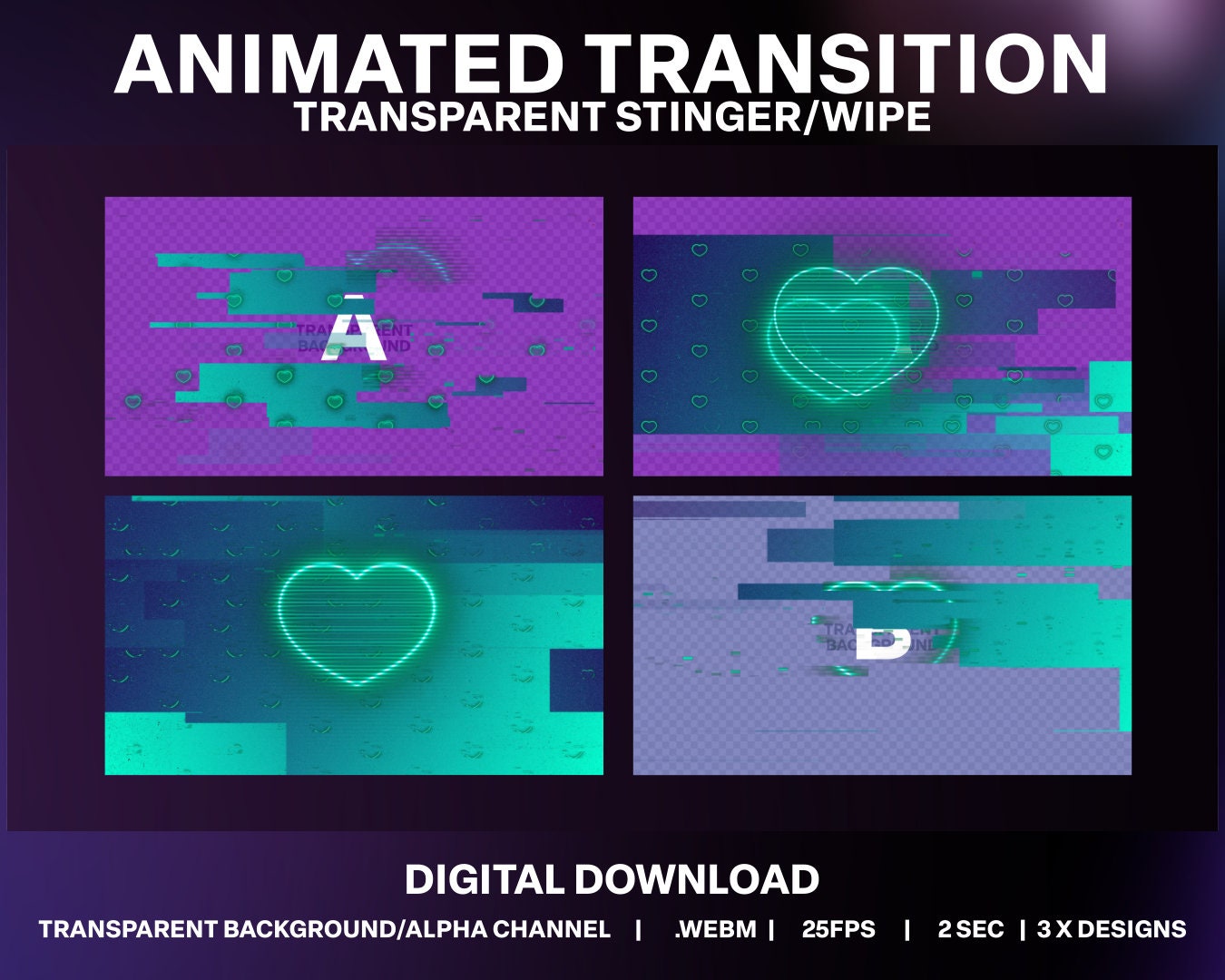 Glitch Glowing Heart Animated Transition Valentines Stream Wipe Neon ...