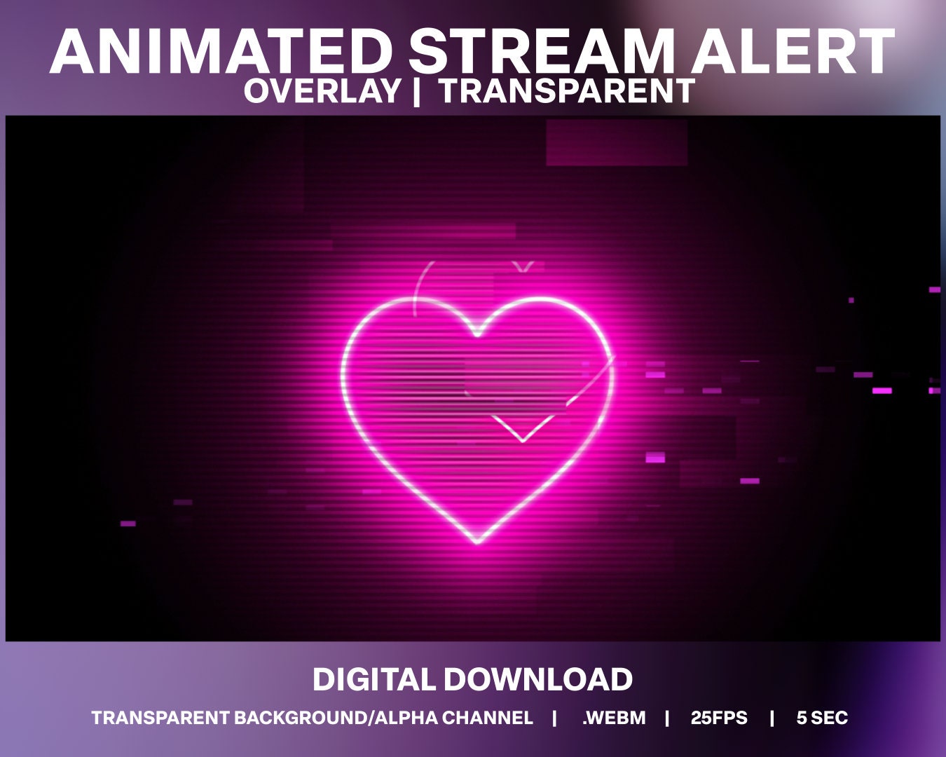 Pink Heart Glitch Animated Alert Neon Valentine Stream Scene Decoration ...