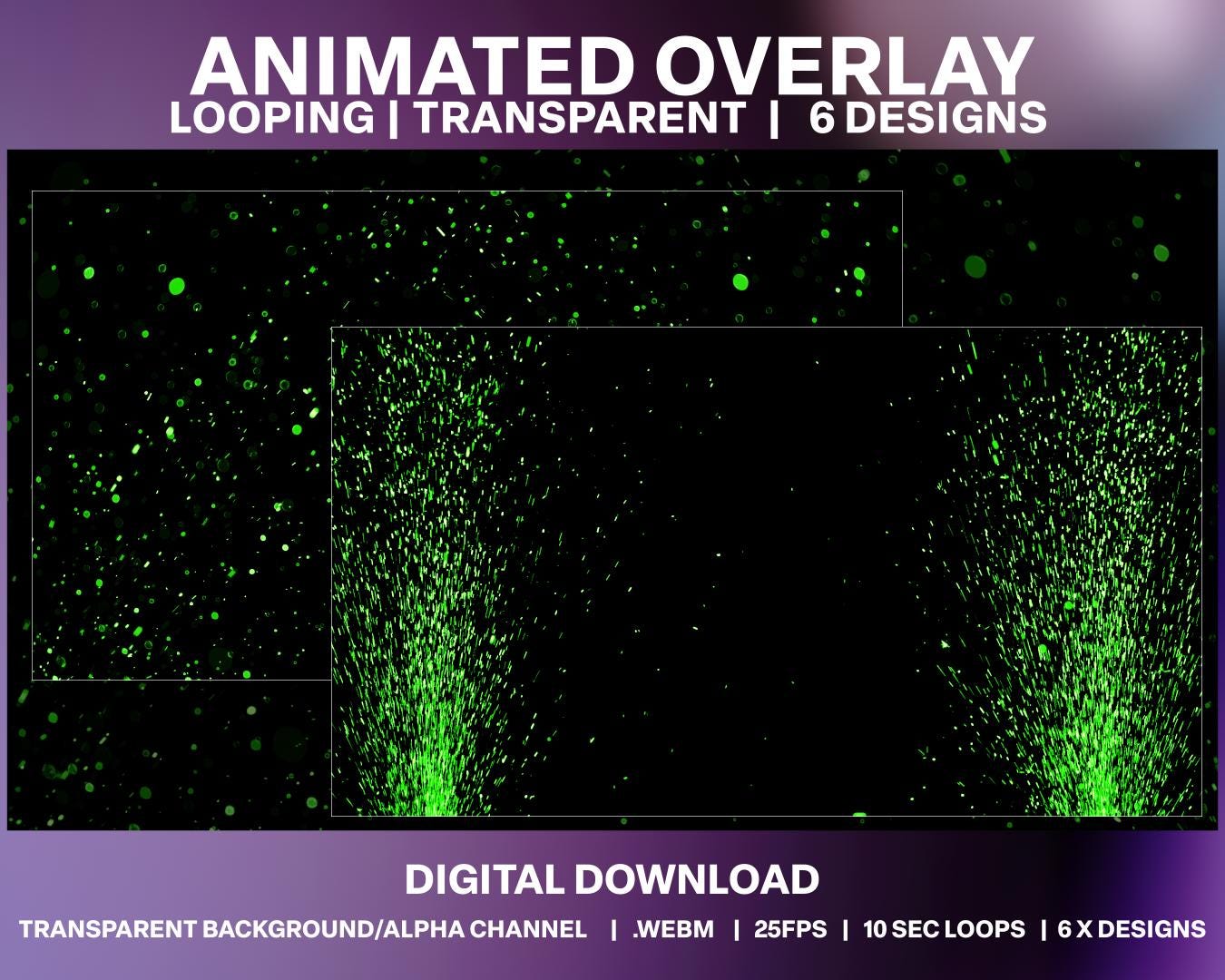 Animated Sparkle Stream Overlay | 6 Party Decoration Loops (digital ...