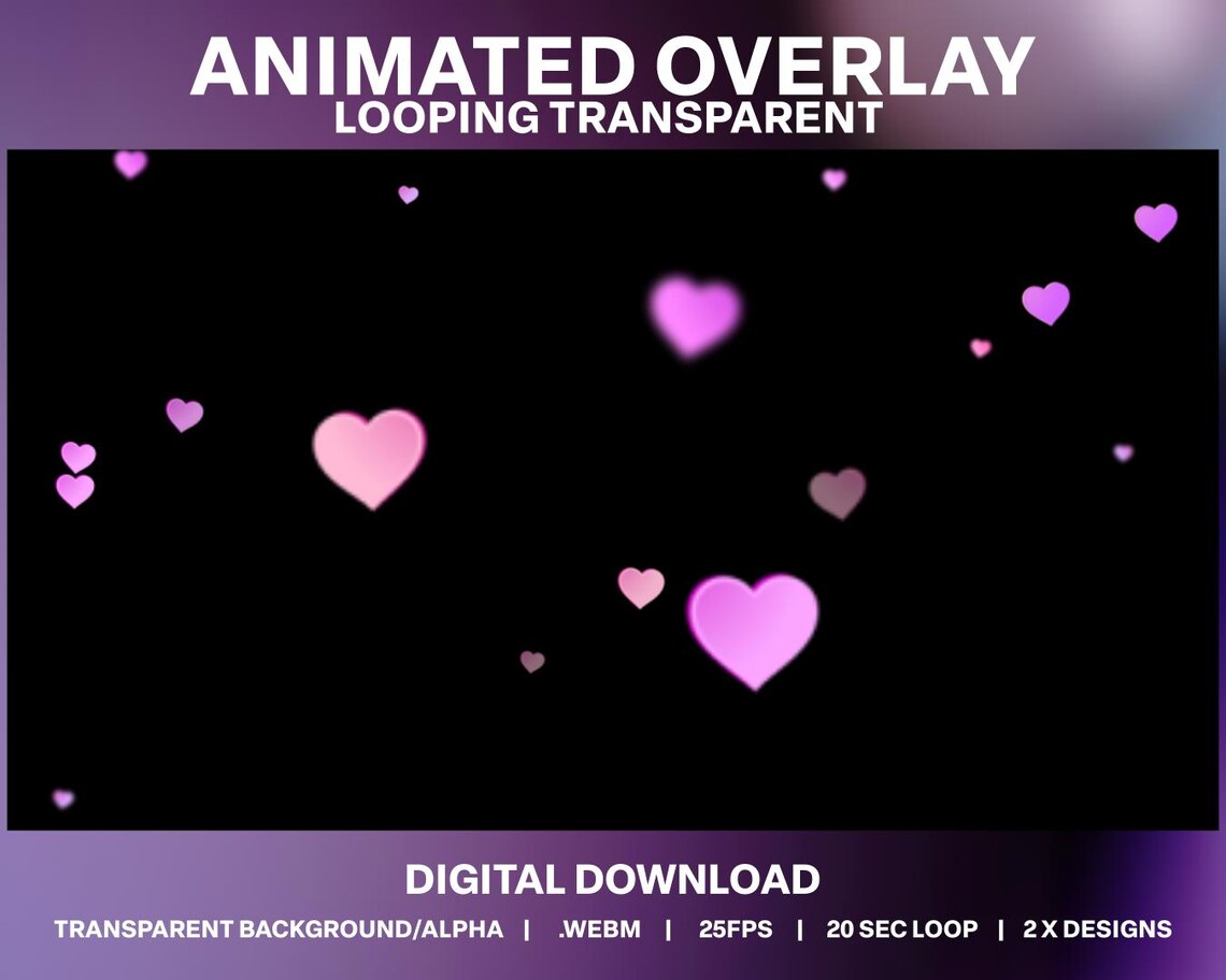 Animated Pink Hearts Stream Overlay: Valentines Decoration (digital ...