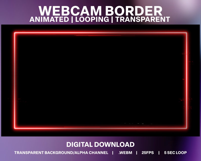 Red Neon Glitch Animated Webcam Border | Cyber Glitch Camera Stream ...