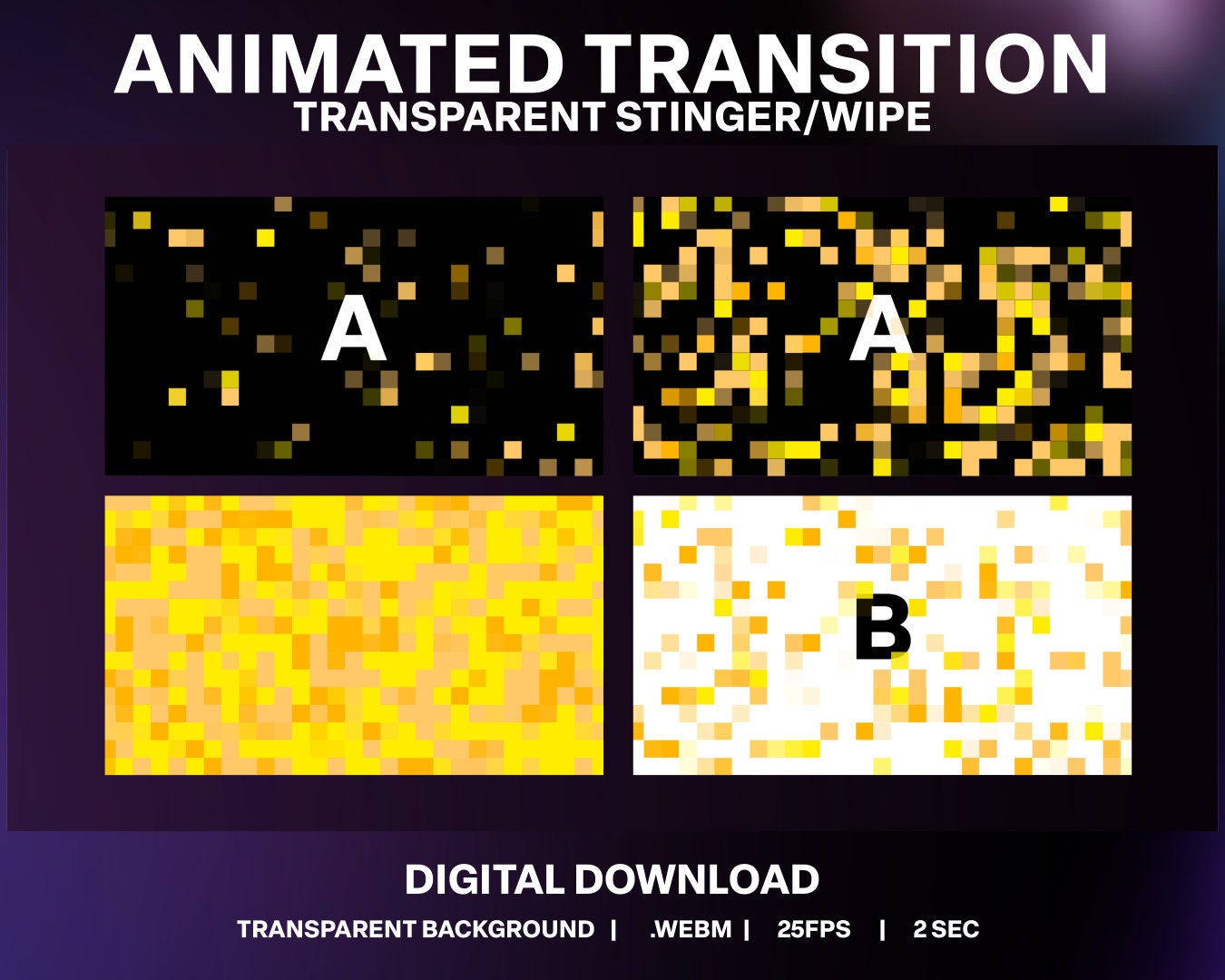 8 Bit Pixel Animated Transition Yellow Stream Overlay Stinger Chequer ...