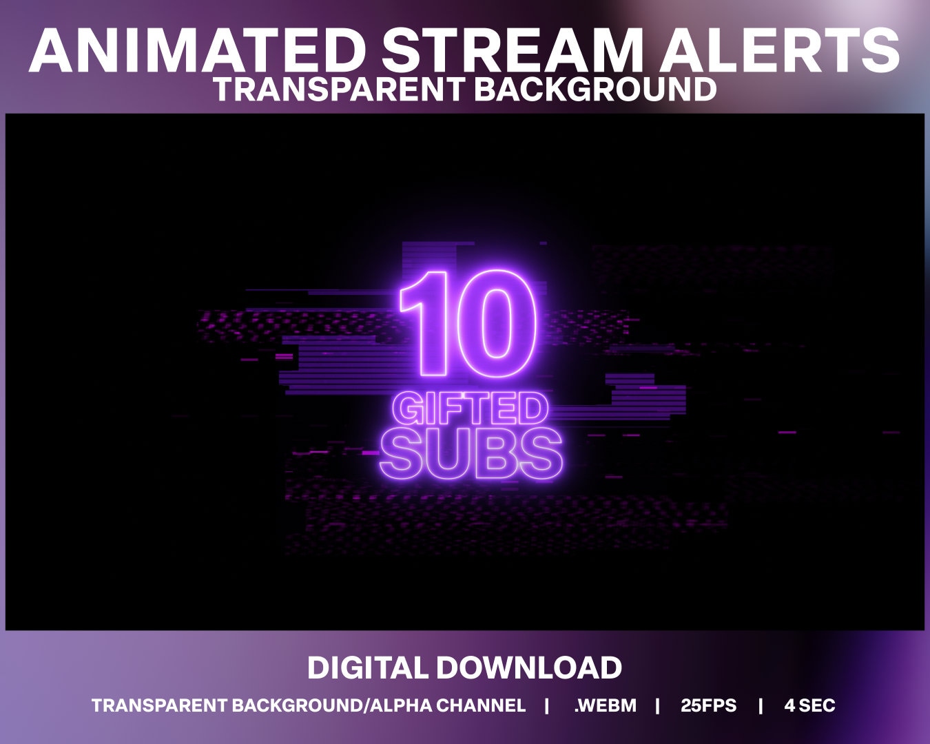 Purple Neon Glitch Subscriber Stream Alerts: Animated Twitch Sub ...