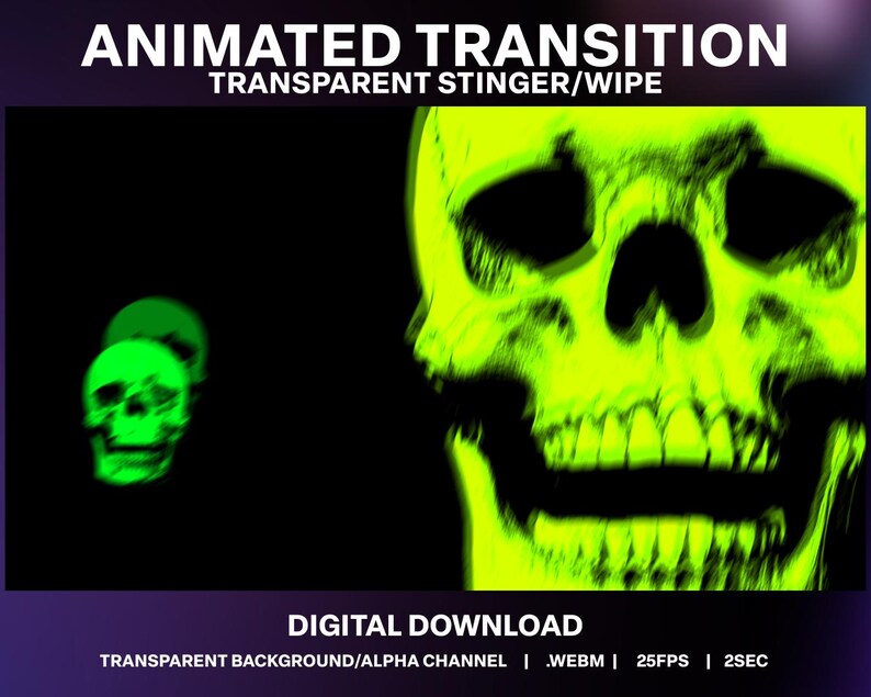 Animated Green Skull Stream Transition: Horror Film Overlay (digital ...