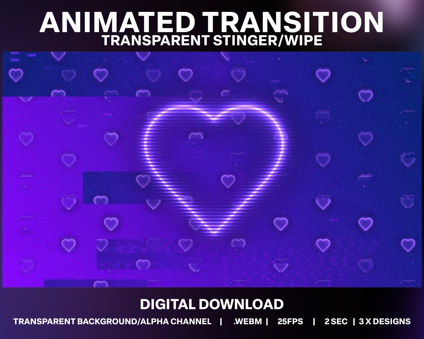Glitch Glowing Heart Animated Transition Valentines Stream Wipe Neon ...