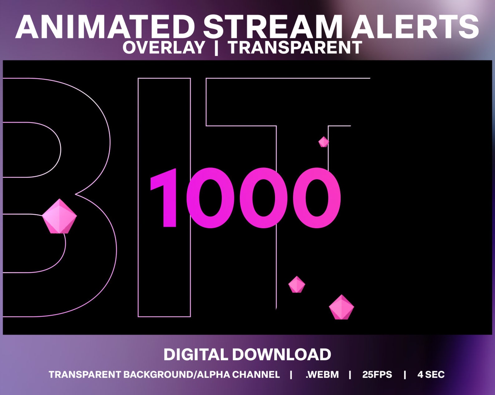 Animated Modern Twitch Bits Alert: Pink Simple Text Twitch Stream ...