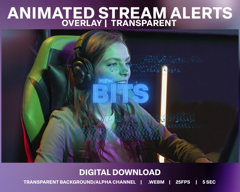 Neon Glitch Animated Stream Alerts VHS Stream Decoration Blue Twitch ...