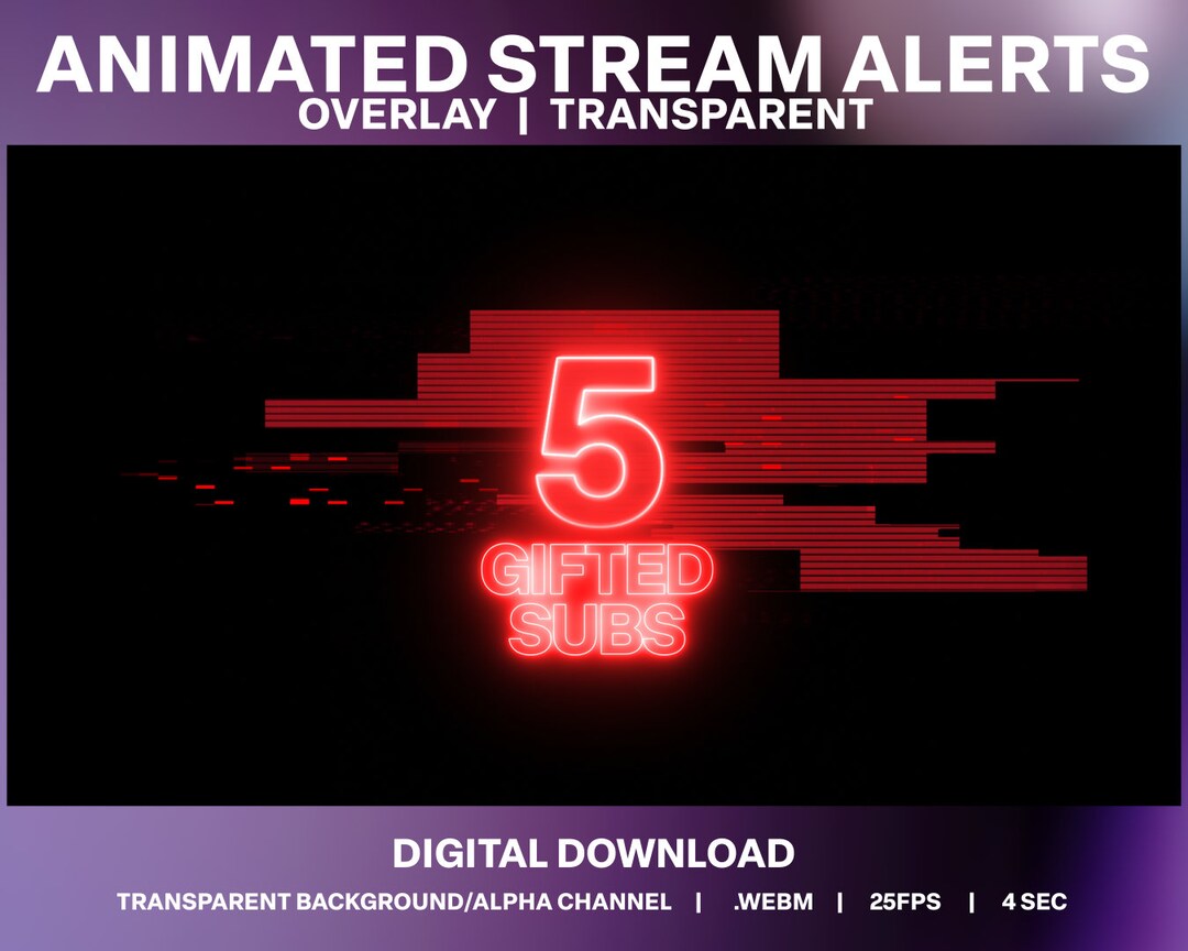 Red Neon Glitch Stream Alerts: Animated Twitch Overlay (digital ...