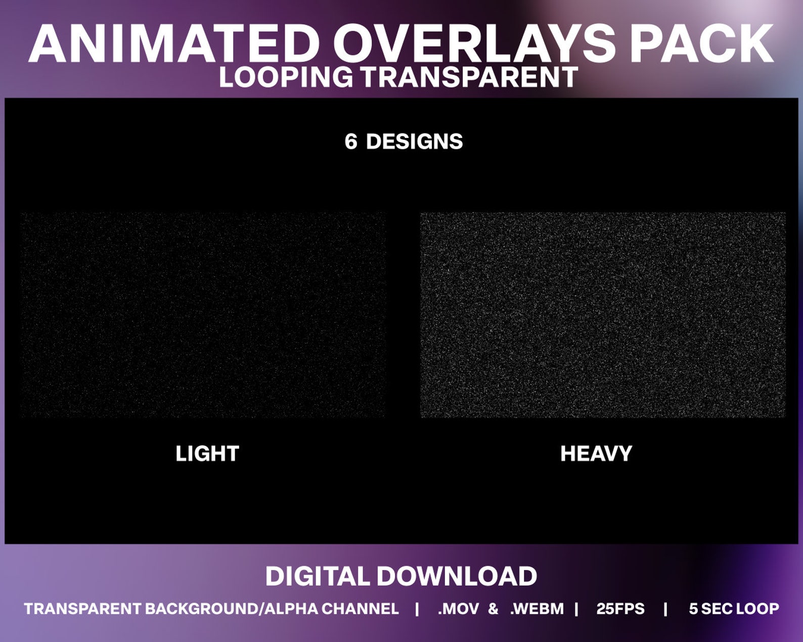 Old Film Grain Transparent Animated Overlay 6 Pack TV Noise Stream ...